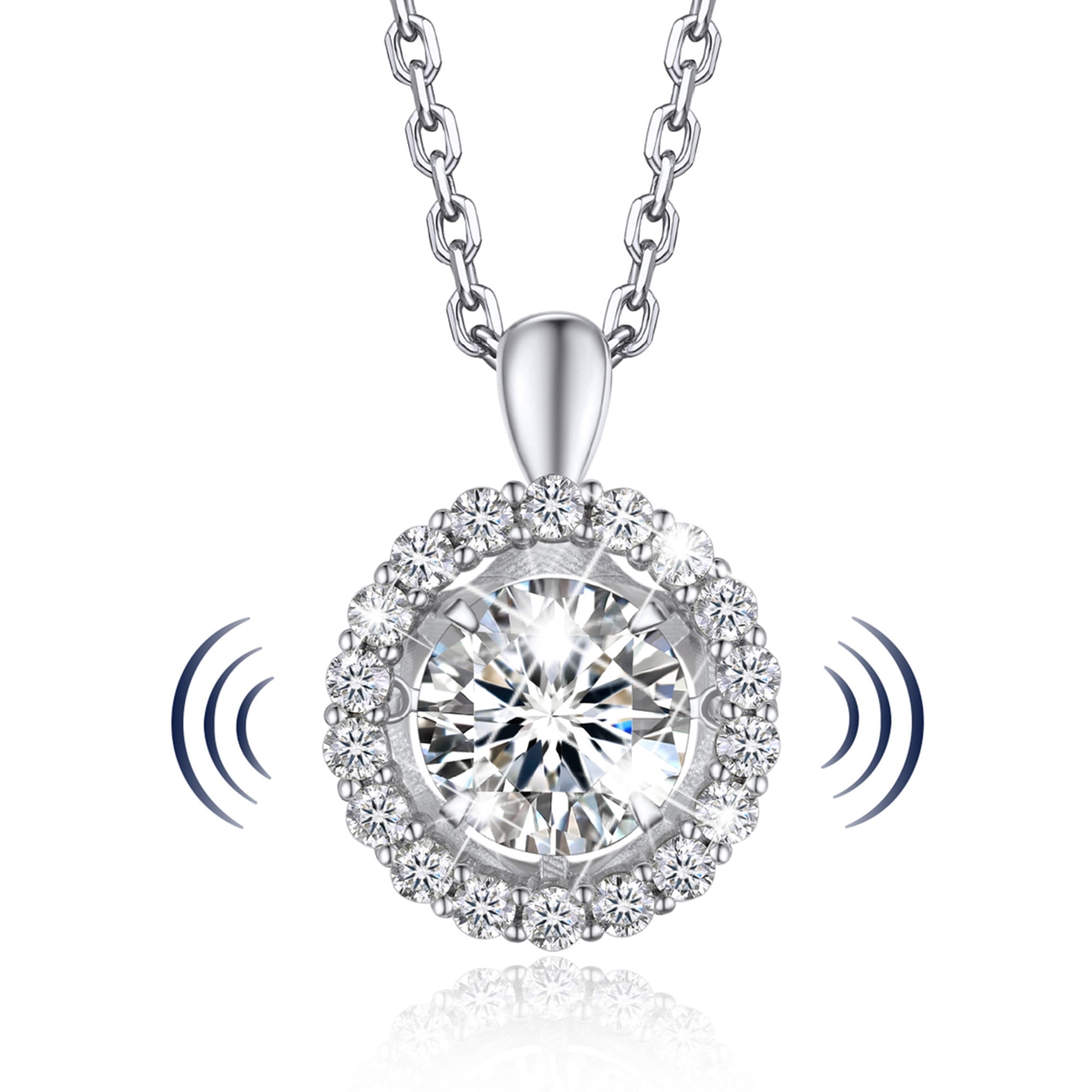 MomentWish 1 Carat Moissanite Dancing Pendant Necklace, Sterling Silver ...