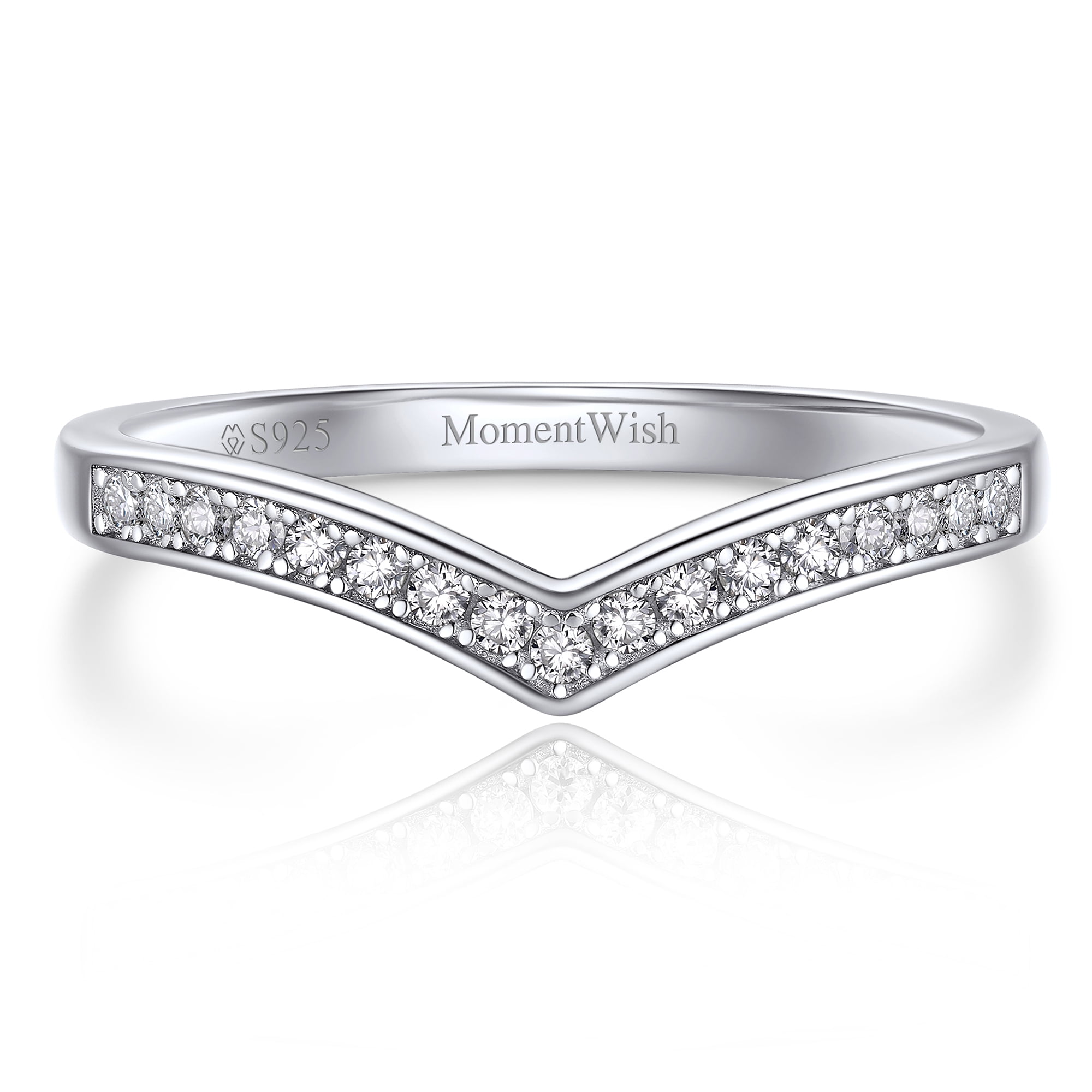 MomentWish Wedding Band, Moissanite Engagement Ring for Women 925 Sterling Silver Simulated ...