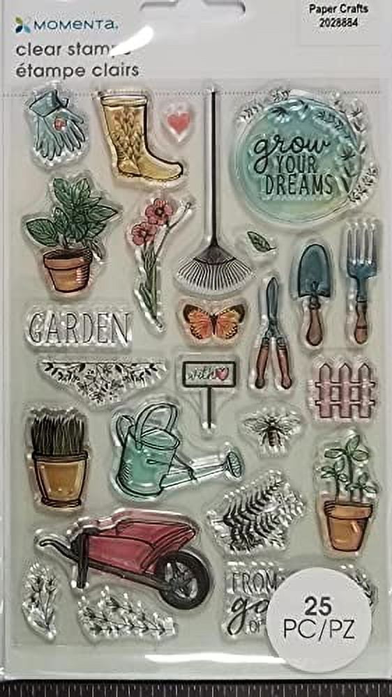 Momenta Garden Grow Clear Stamps Set of 25 Wheel Barrow Rake Gardening ...