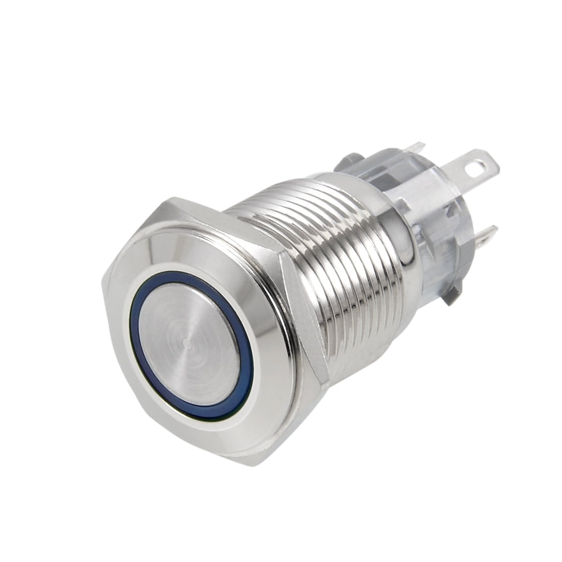 Momentary Push Button Switch 16mm Mounting Dia 5A 1NO 1NC 12V Blue LED ...