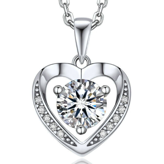Momentwish 1 Carat Moissanite Pendant Necklace for Women Sterling Silver D Color Diamond Heart ...