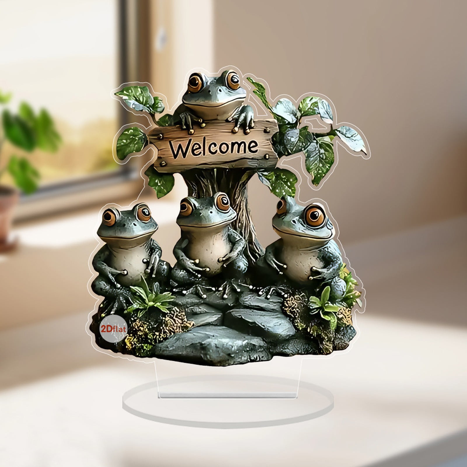 Momihoom 2D Flat Acrylic Rotating Charming Frog Leaf Art for ...