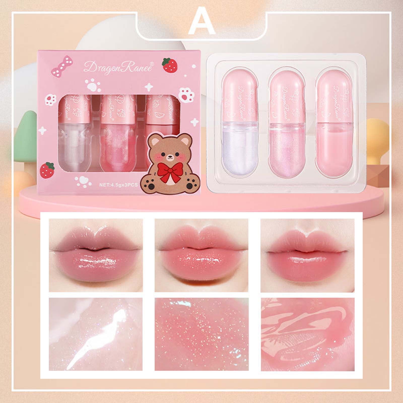 Momihoom 3PCS Cute Lip Gloss Set, Moisturizing Lipstick Mirror Series ...