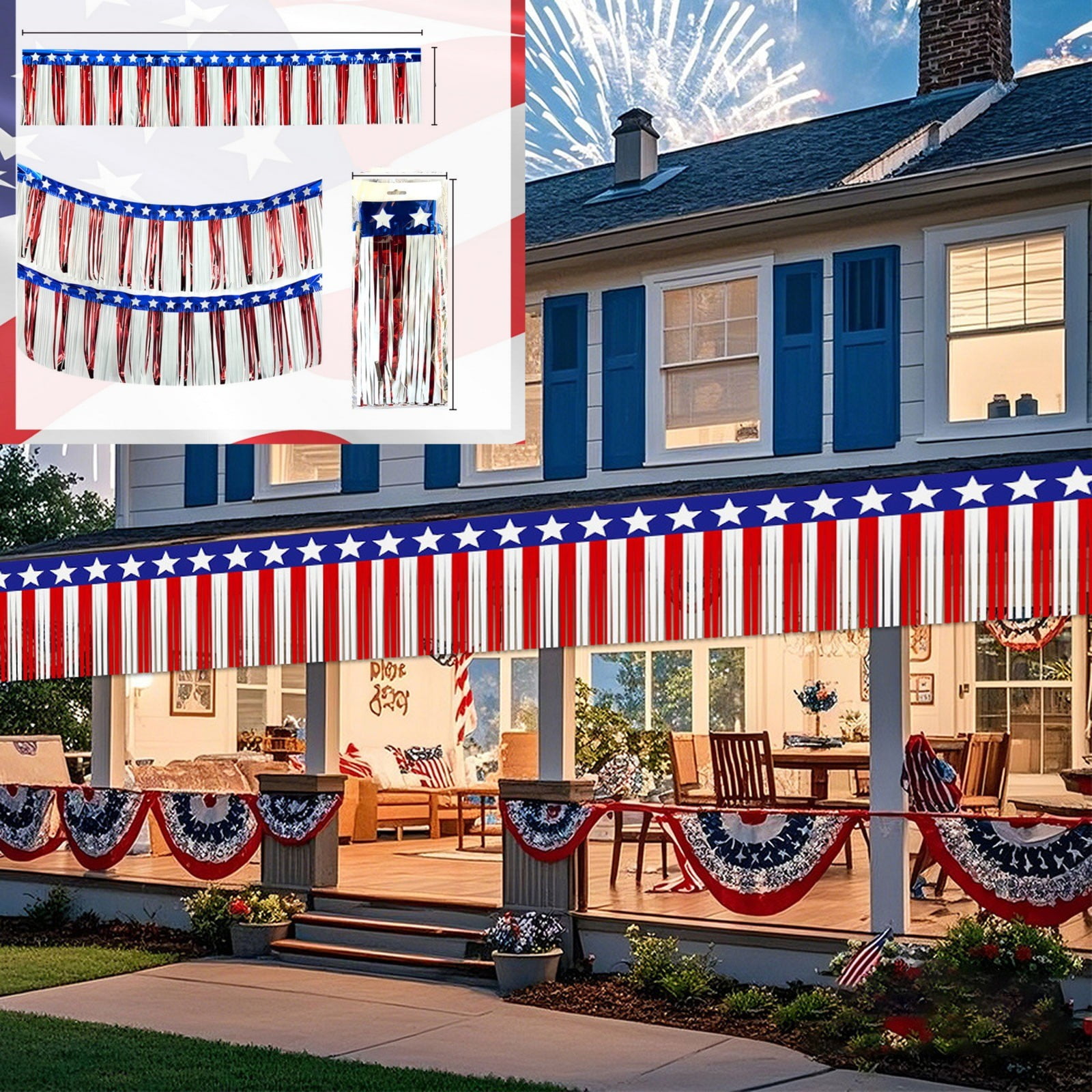 Momihoom 4th of July Decorations Tinsel Foil Fringe Garland Streamers ...