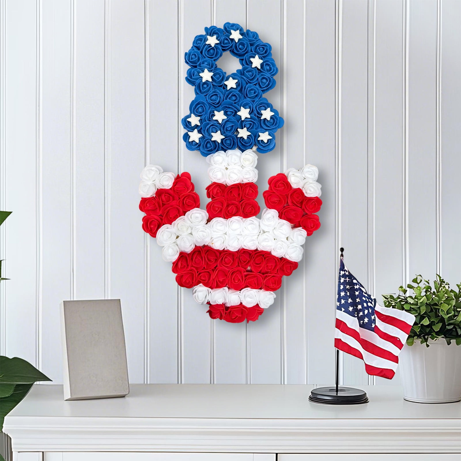 Momihoom 4th of July Patriotic Red White Blue Square Shape Rose Wreath ...