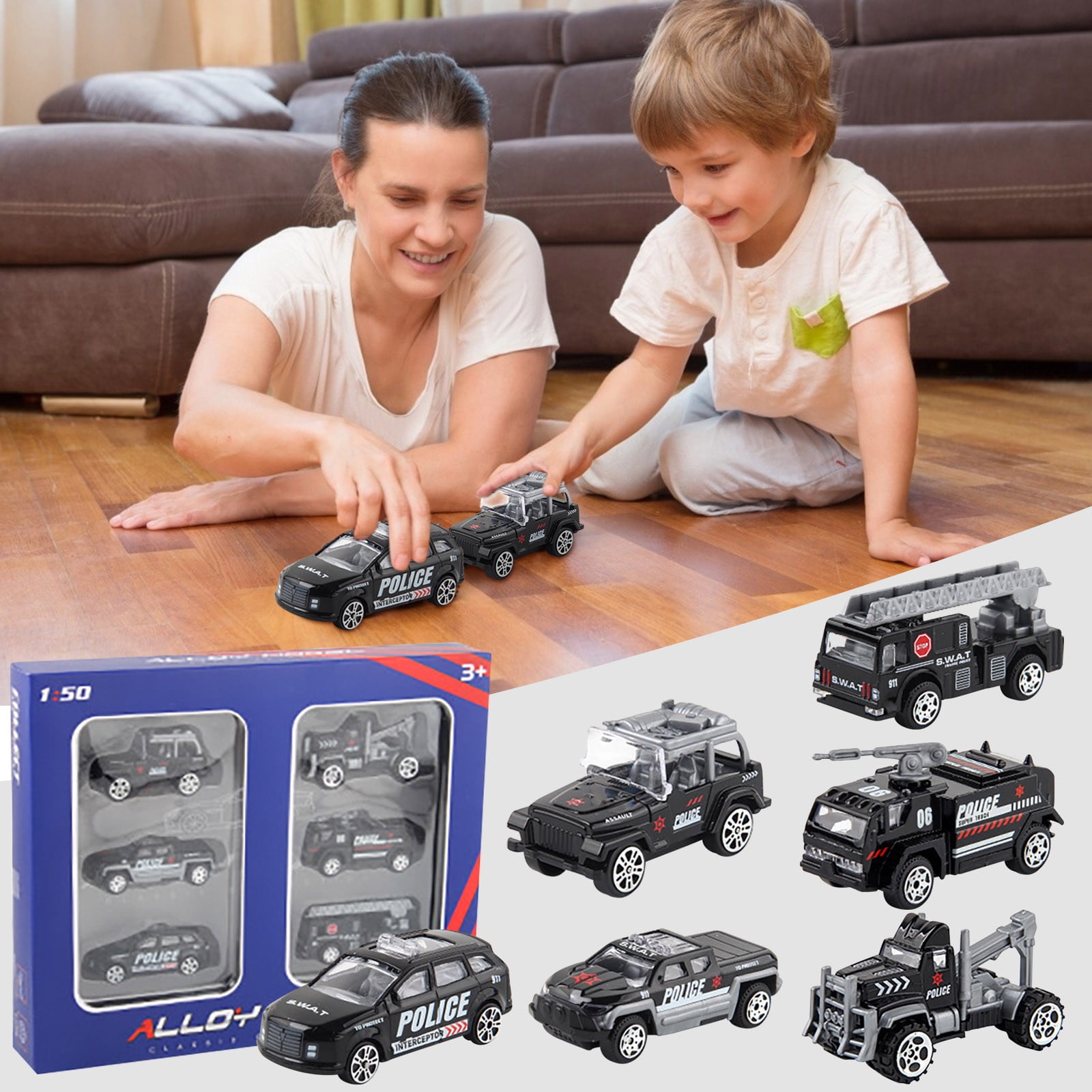 Momihoom 6 Pack Diecast Police Car Toy Set, Mini Alloy Models Police ...