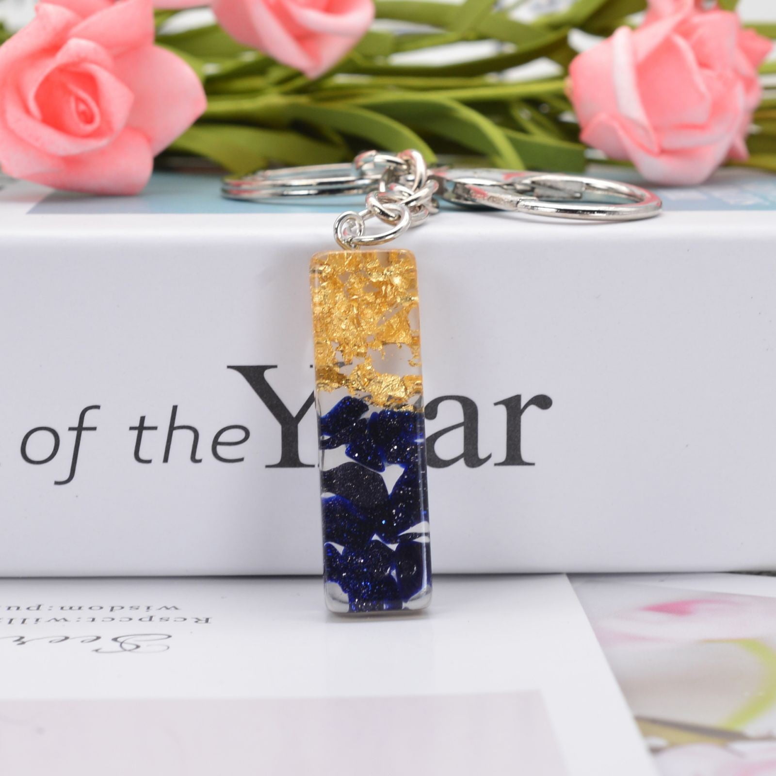 Momihoom Artisan Resin Initial Keychain with Metallic Flake Accents ...