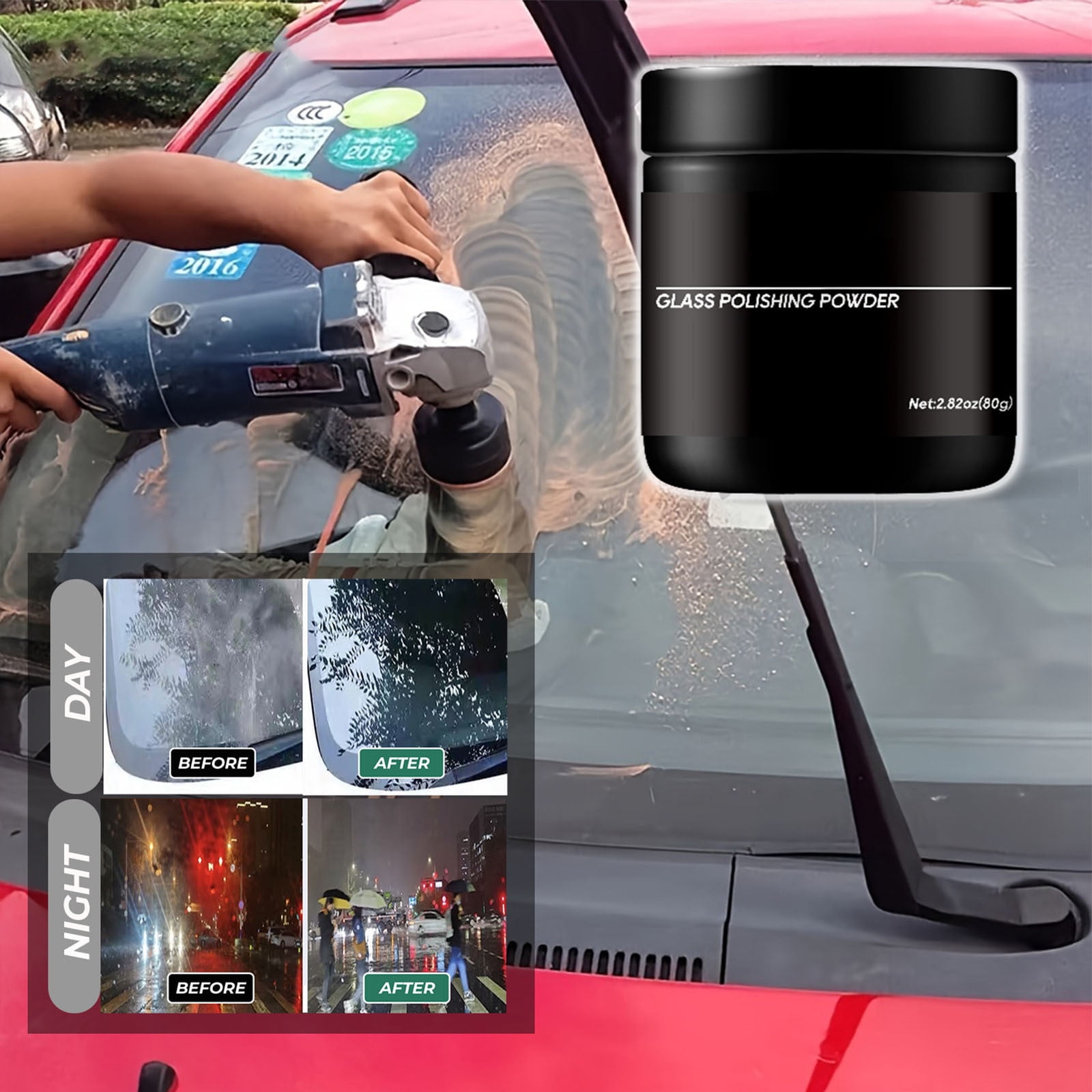 Momihoom Car Glass Cleaning Powder, Glass Repair Windshield Oil Film ...