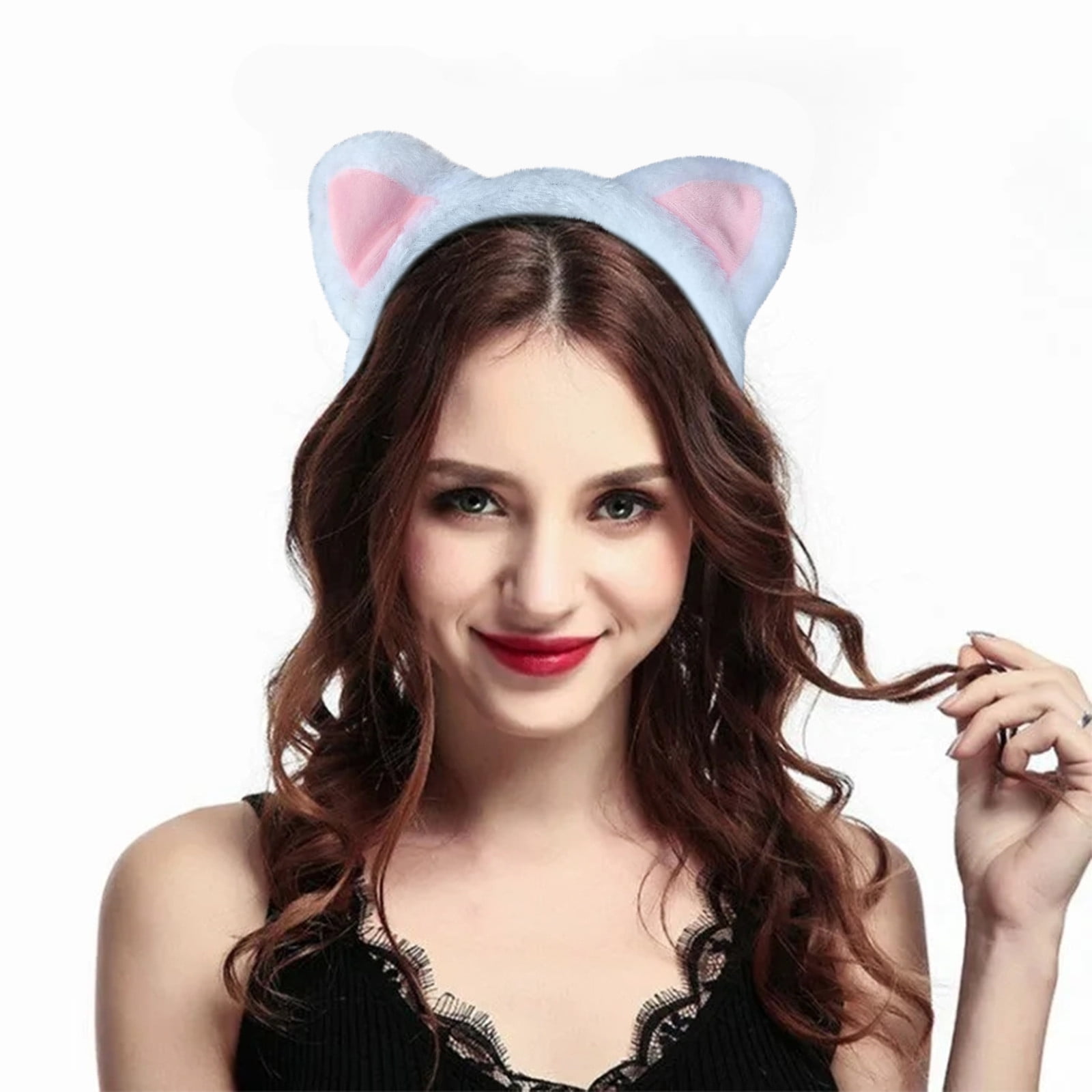 Momihoom Cat Ears Headbands Cute Plush Kitty Hairband Washing Face Hair ...
