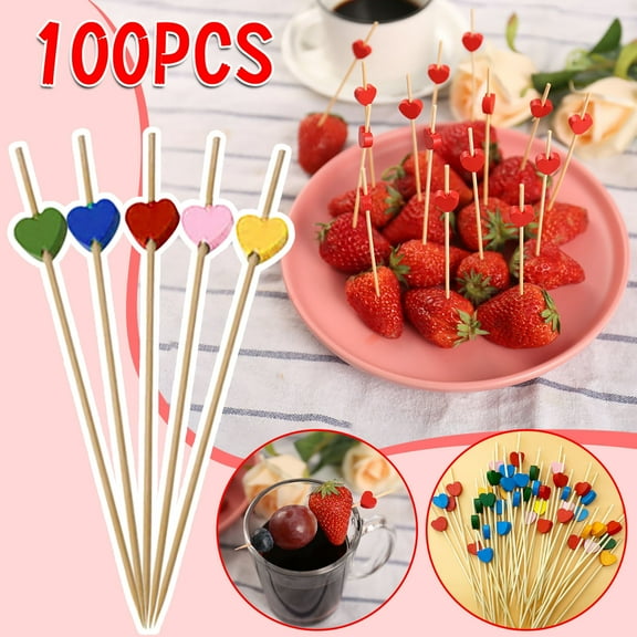 100pcs Heart Cocktail Picks Fruit Sticks Food Toothpicks Sandwich ...