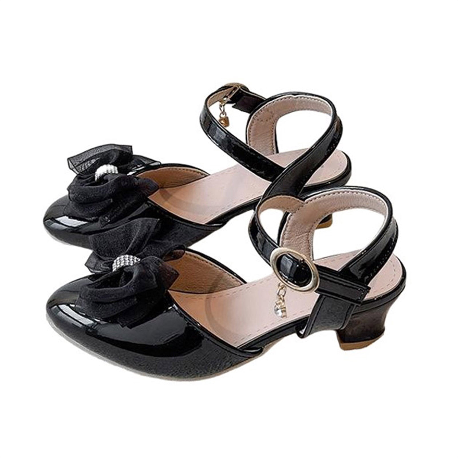 Momihoom Girls' Bow Accent Mary Jane Heels, Ankle Strap Dress Shoes for ...