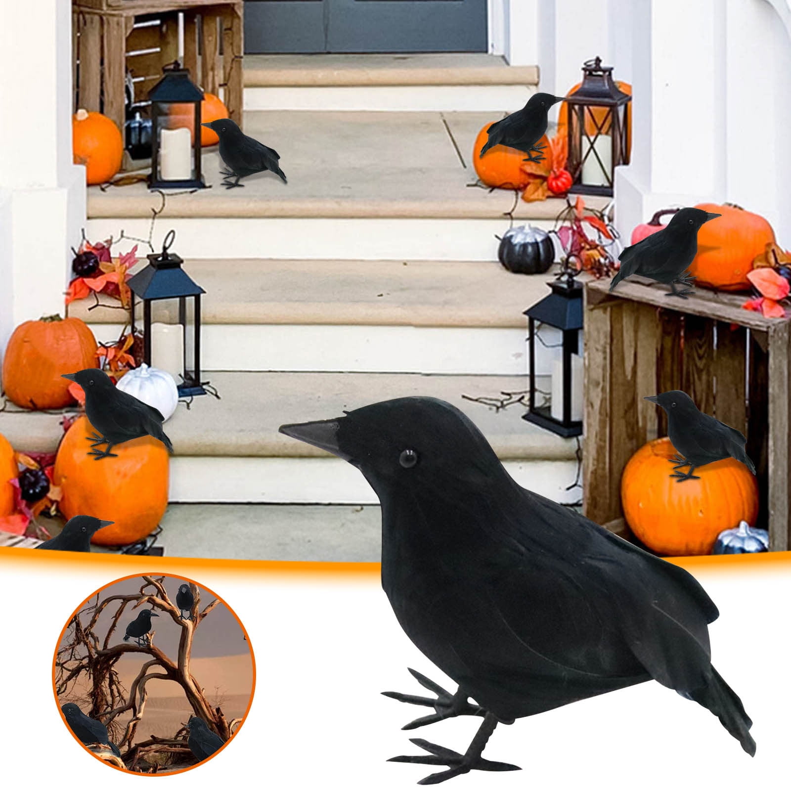 Momihoom Halloween Realistic Artificial Crows Fake Feather Birds Ravens ...