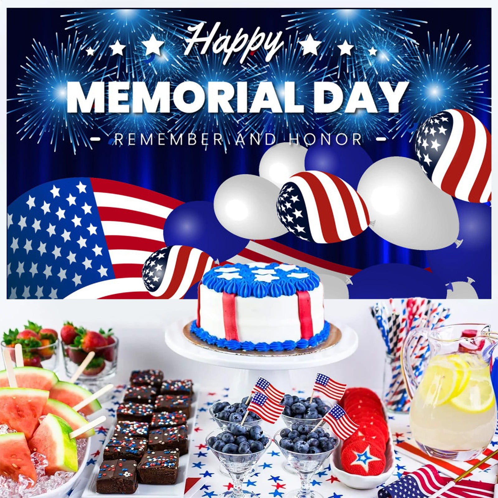 Momihoom Memorial Day Decorations Backdrop Banner Remember and Honor ...