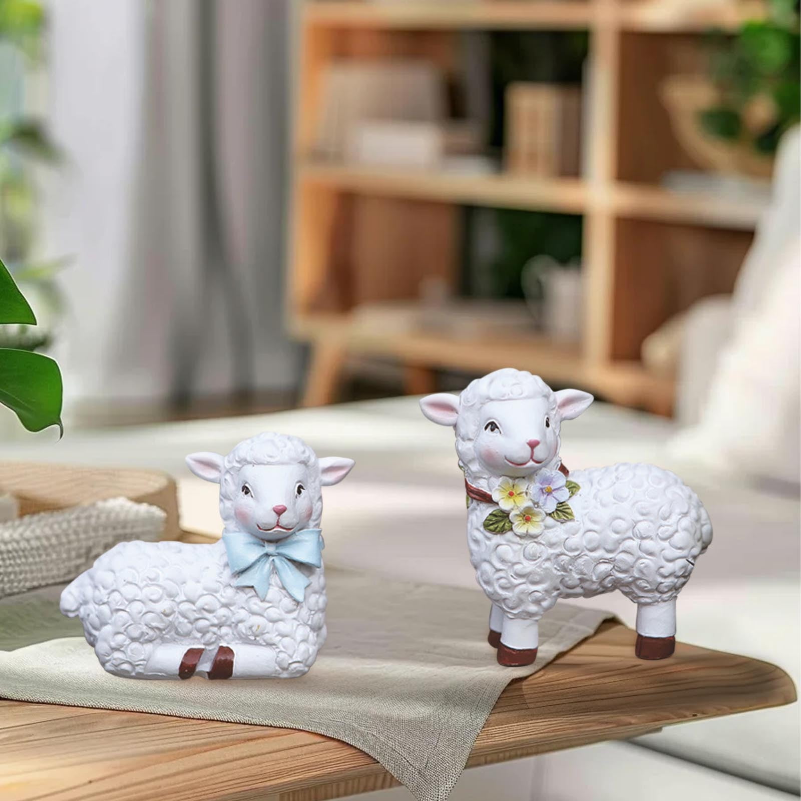 Momihoom Miniature Sheep Figurines Resin Sheep Statue with Blue Bow and ...