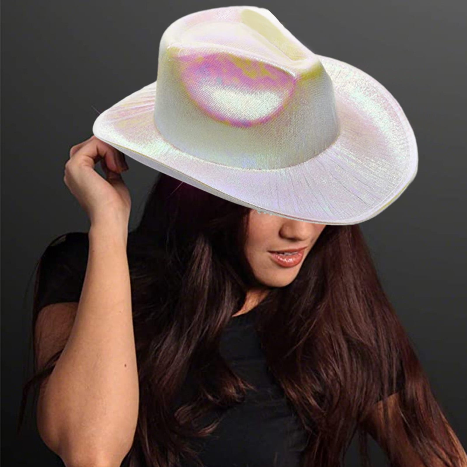 Momihoom Unisex Cowboy Hat Light Up Flashing LED Brim Fun Light Up Hat For Disco Party Halloween ...