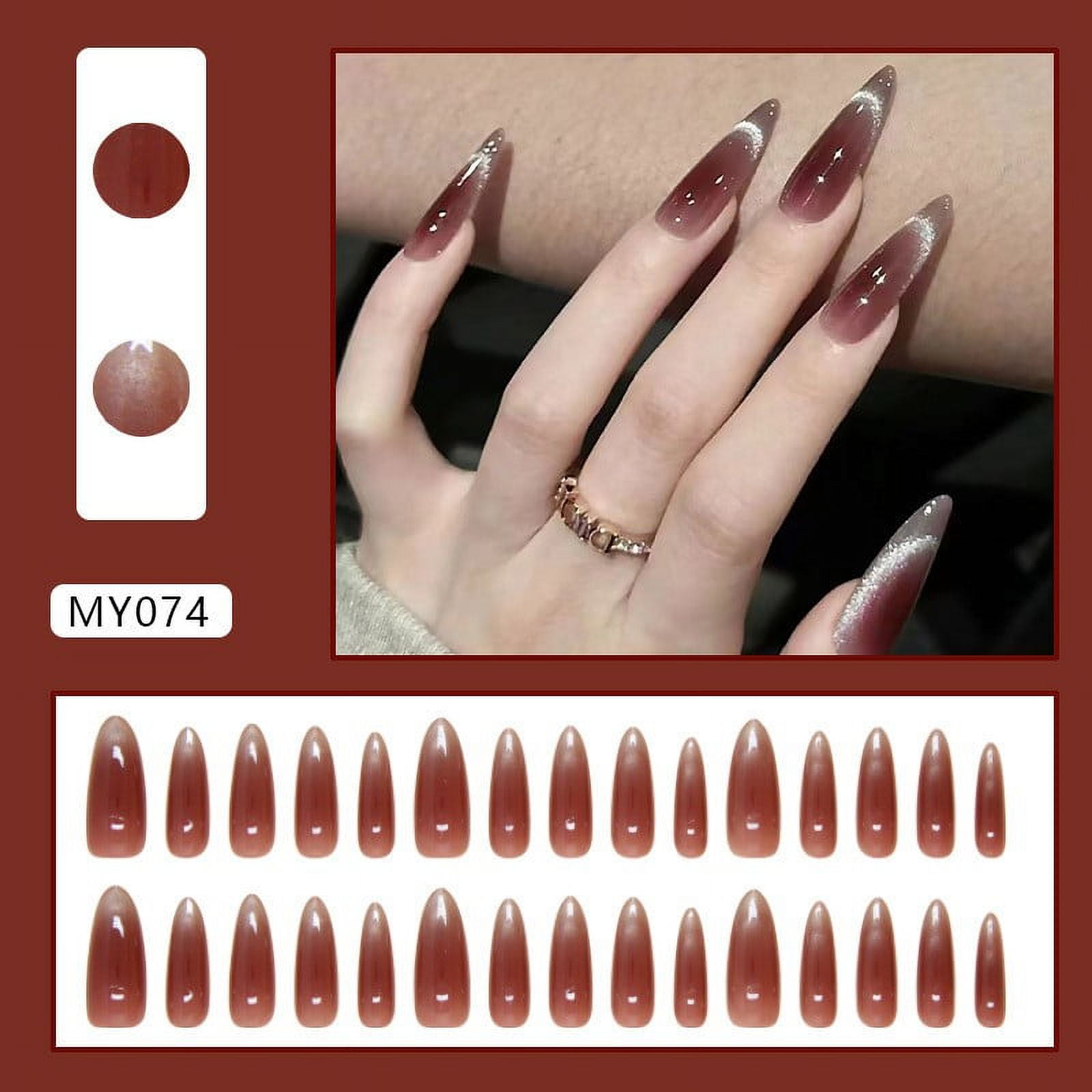 Momihoom Wavy Stripe Press on Nails Extra Long Ballerina Coffin Nails ...
