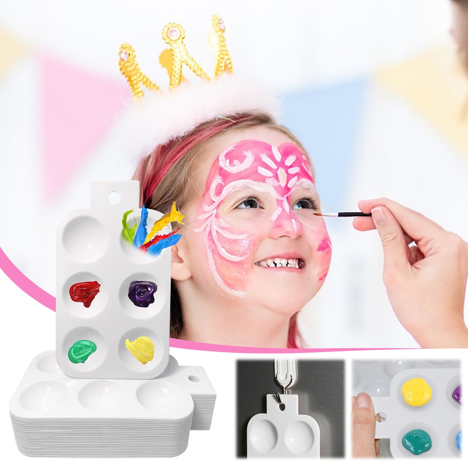 Momihoom White Plastic Paint Palettes 6 Well Rectangular Watercolor ...