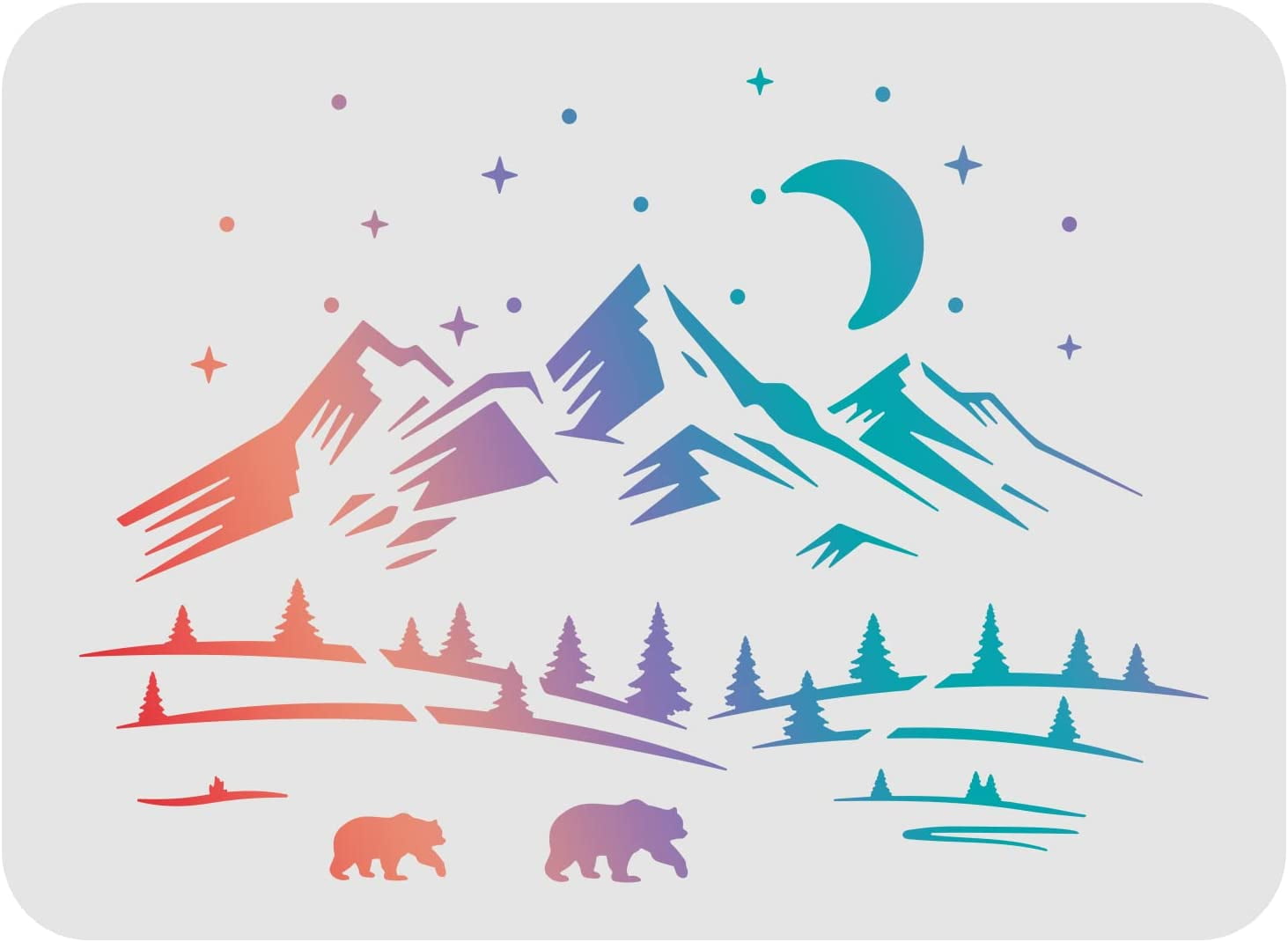 Momma Bear Cub Snowy Mountain Painting Stencils Templates 11.6x8.3 Inch ...