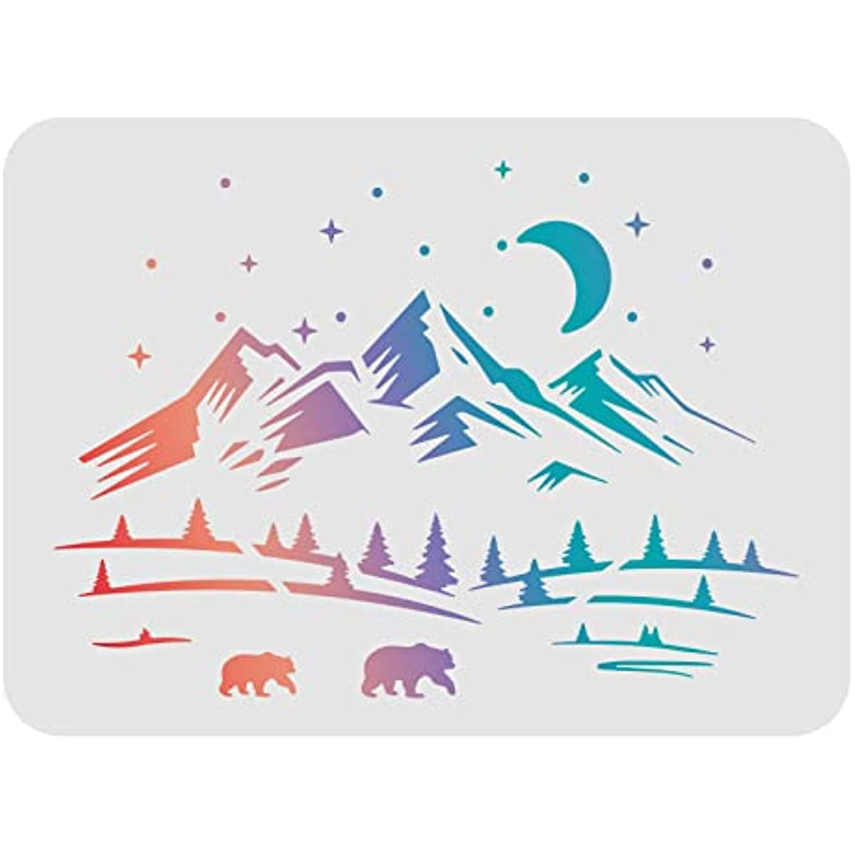 Momma Bear Cub Snowy Mountain Painting Stencils Templates 11.6x8.3 Inch ...