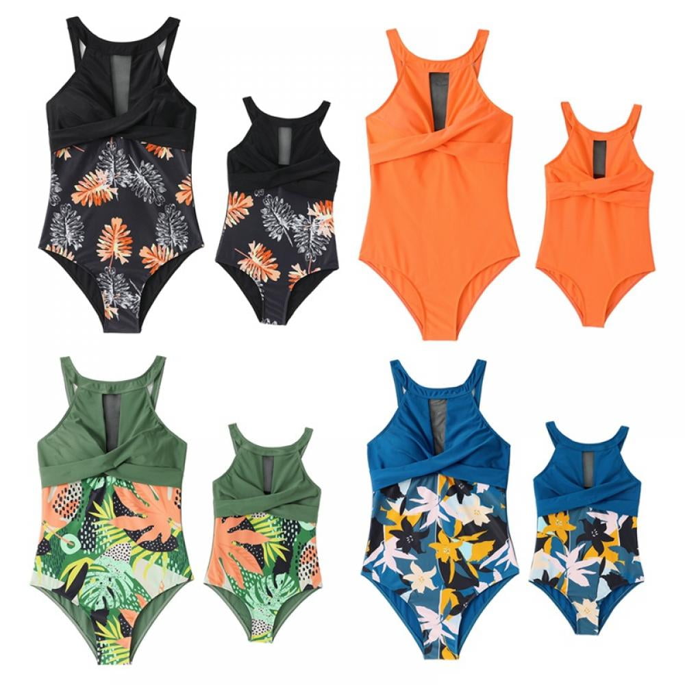 Mommy And Me Swimsuit Family Matching Swimwear One Piece Printed Hollow ...