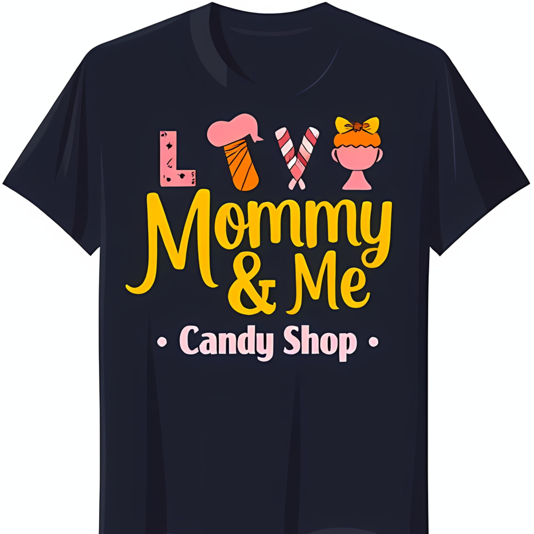 Mommy & Me Candy Graphic Black T-Shirt with Ice Cream & Candy Canes ...