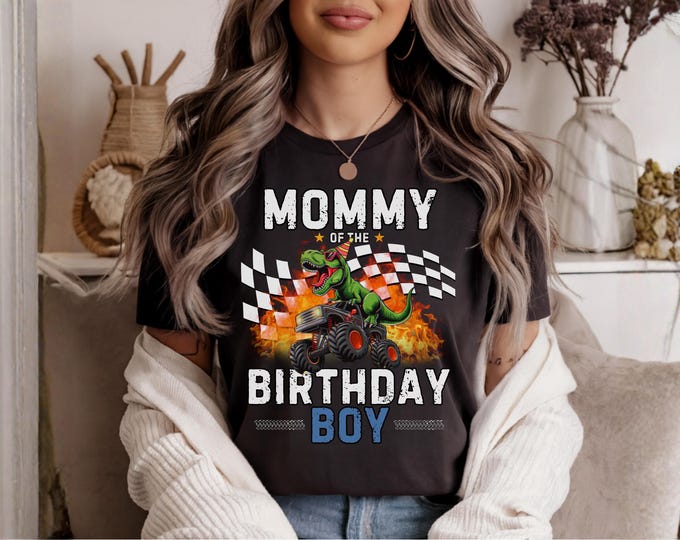 Mommy Monster Truck Dinosaur Birthday Shirt, T Rex Birthday Family ...