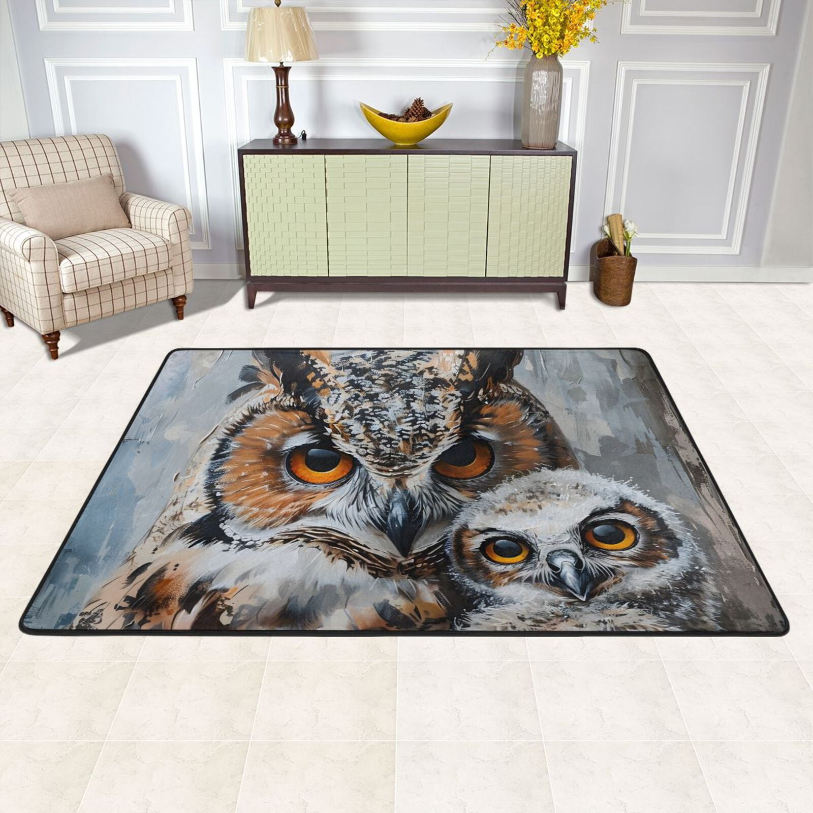 Mommy and Baby Owls Area Rug Washable 72 x 48 Floor Carpet Mat Non Slip ...