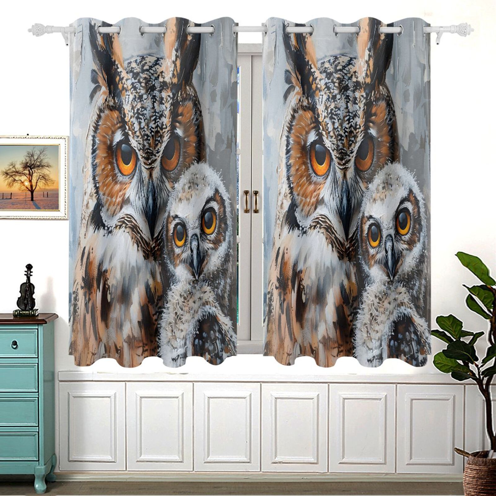 Mommy and Baby Owls Black Out Curtains Aesthetic for Bedroom Living ...