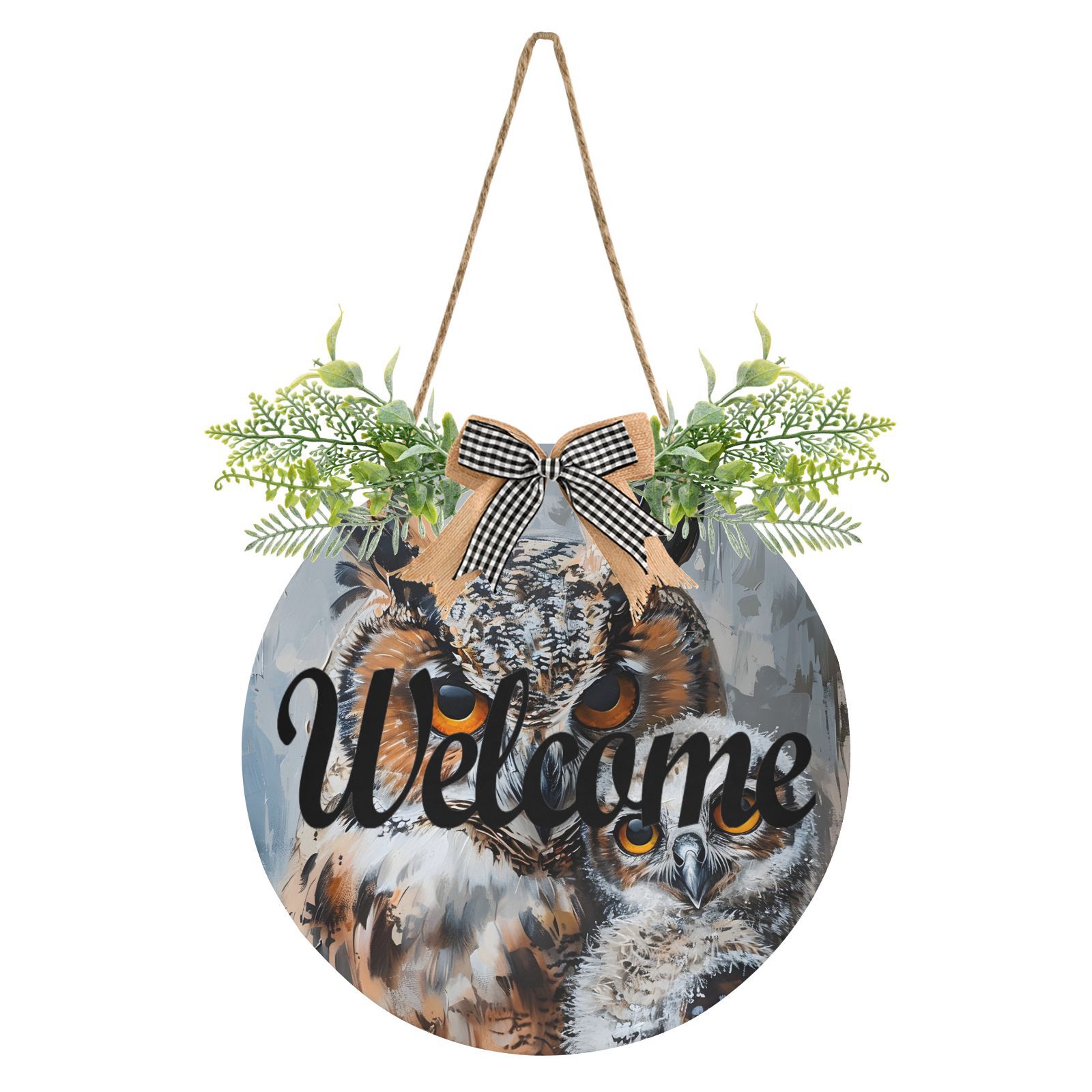 Mommy and Baby Owls Welcome Sign for Front Door Wreath Door Sign for ...