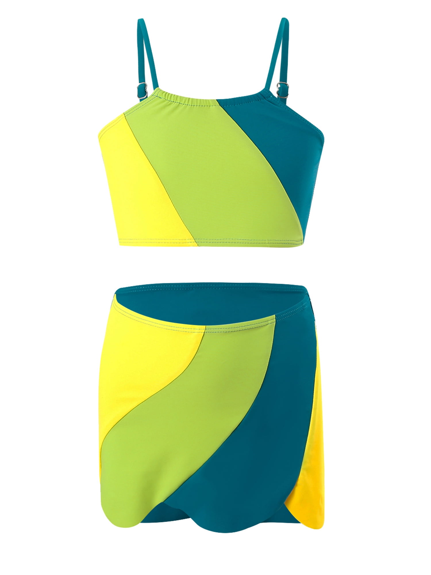 Mommy and Me Bathing Suits Womens Girls 3 Pcs Swimsuit Contrast Color ...
