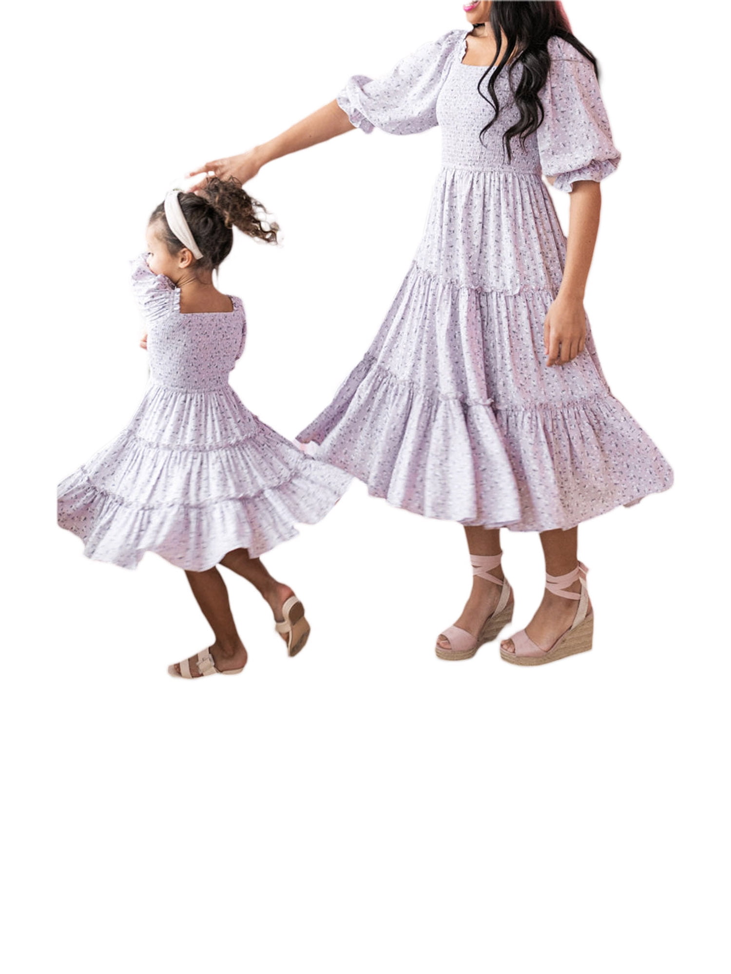 Mommy and Me Dress Matching Outfits Square Neck Floral Printed Maxi ...