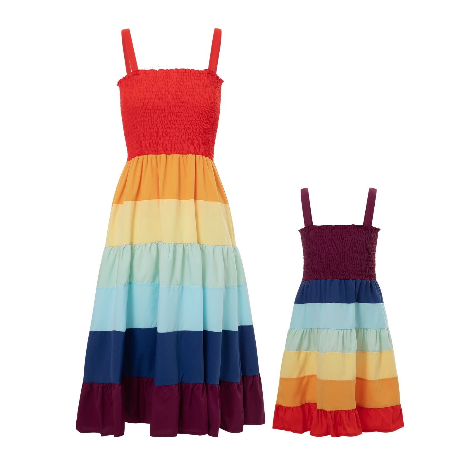 Mommy and Me Dresses Matching Outfits Rainbow Casual Dress Floral ...