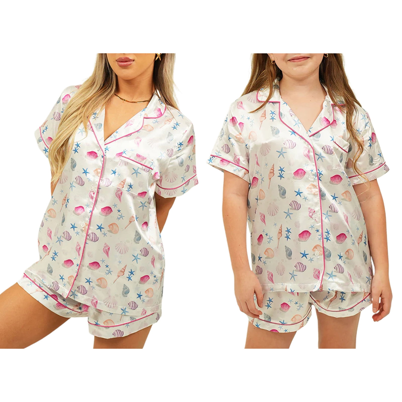 Mommy and Me Matching Pajamas, Sea Shell Print Short Sleeve Sleeve Tops ...