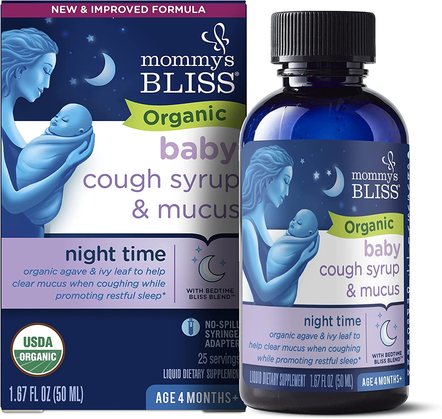 Mommy's Bliss Organic Baby Cough Syrup & Mucus Night Time, Contains Organic Agave and Ivy Leaf ...
