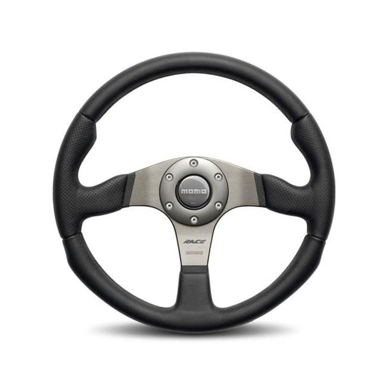 Momo Race Steering Wheel 350 mm - Black Leather/Anth Spokes - Walmart.com