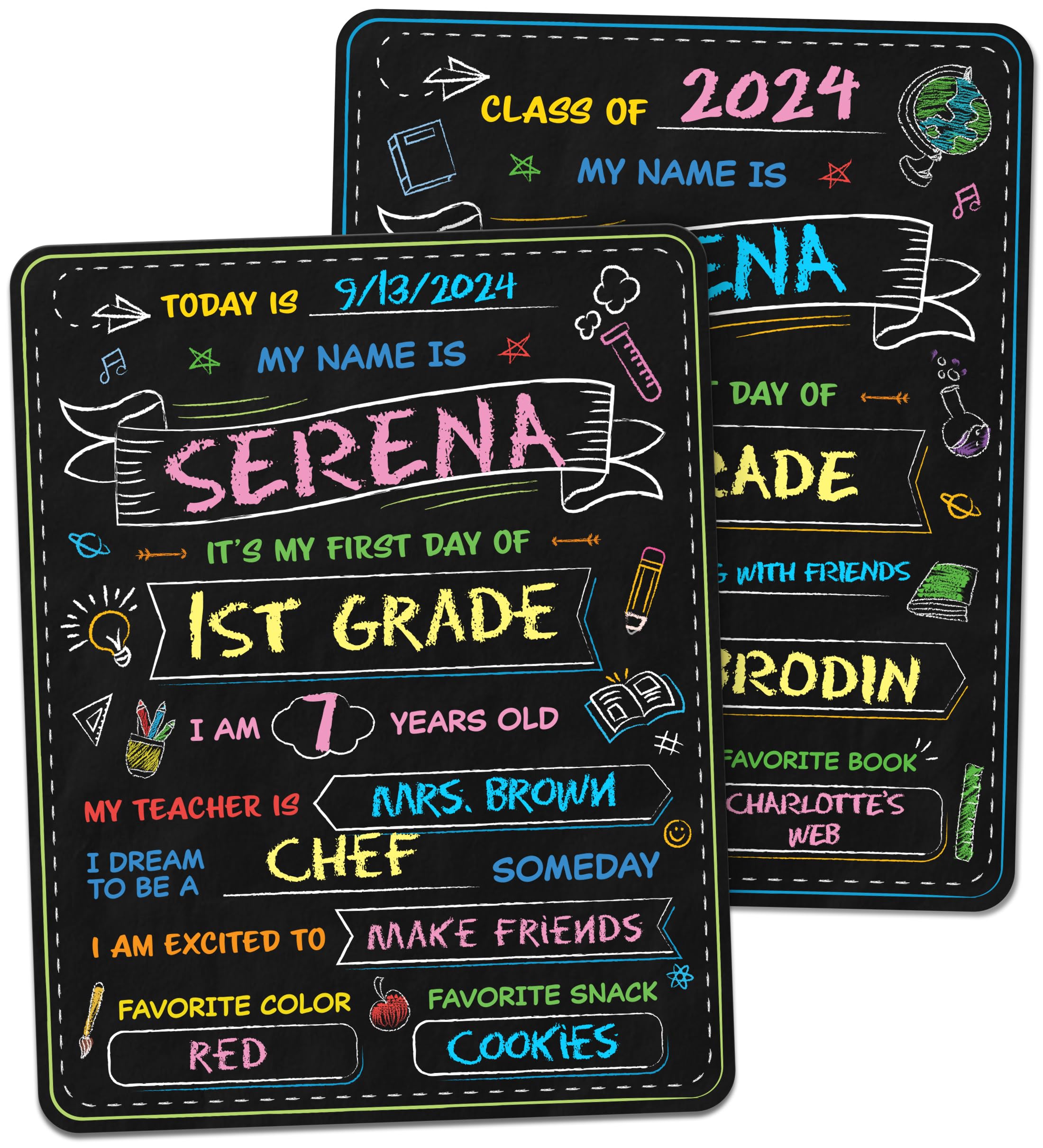 Momo & Nashi First Day of School Board Sign - 14â€ X 11â€ Double-Sided ...