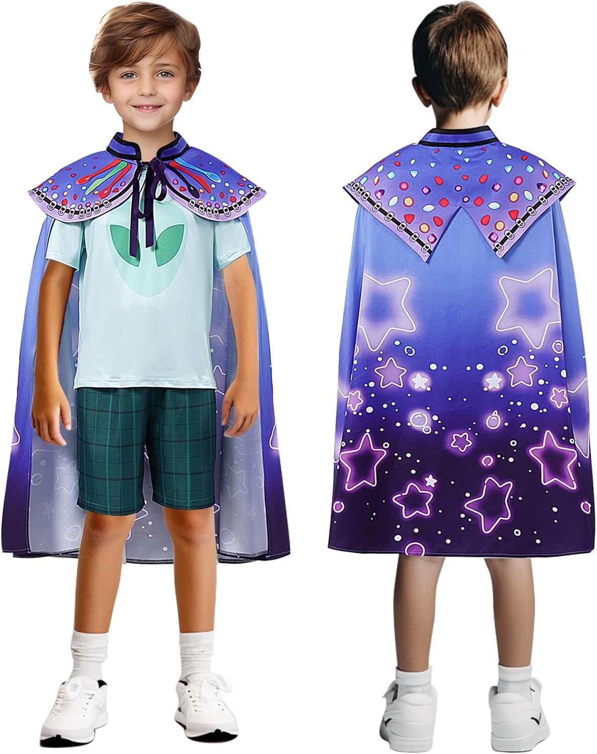 Momojoy Boys Cosplay Costume Blue T-Shirt Shorts Cloak Uniform Suit ...