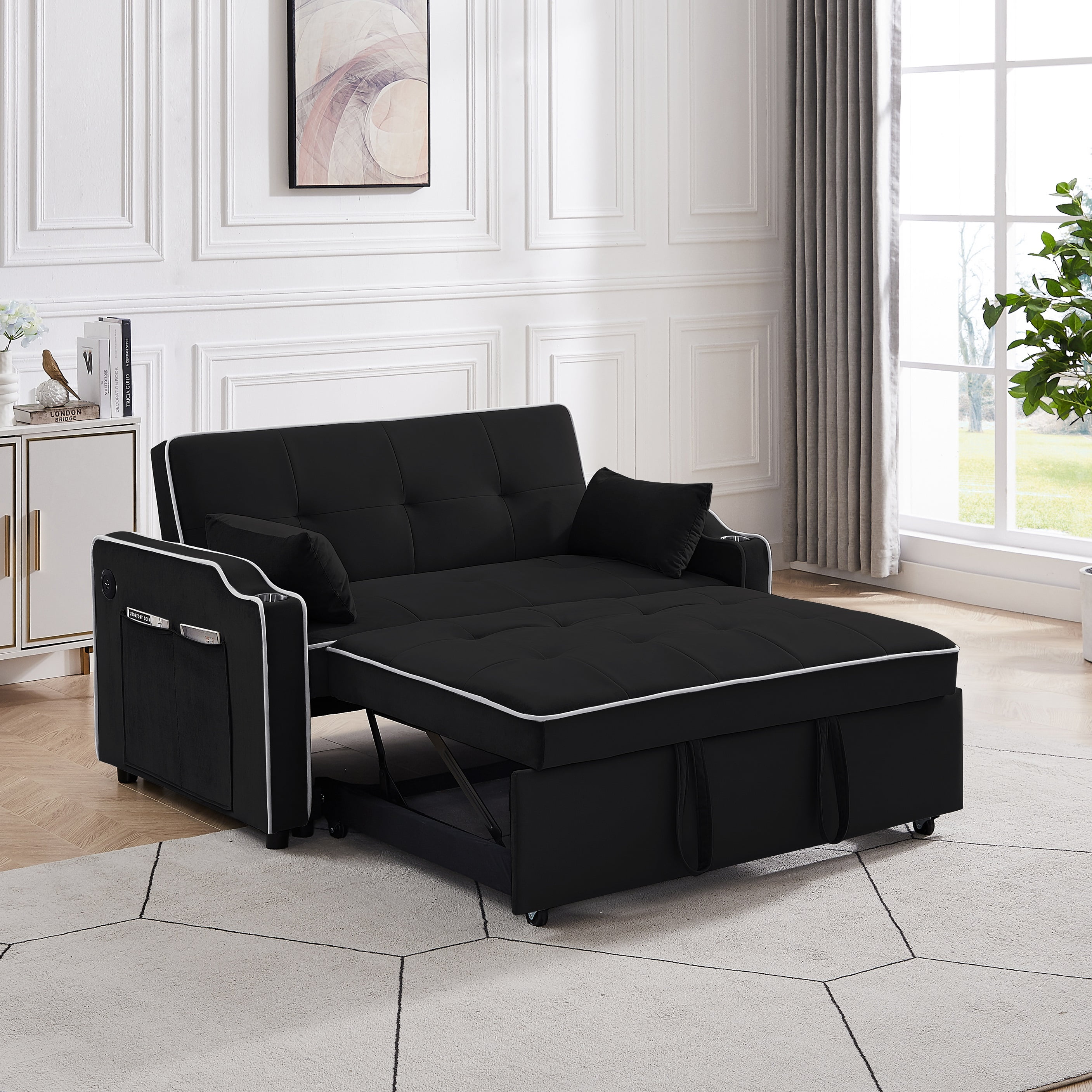 Momspeace Futon Sleeper Sofa Bed with Pull Out Bed, Convertible Sofa ...
