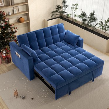 "Zechuan Twin-Size Convertible Couch with Pull Out Bed - 55"" Tufted ...
