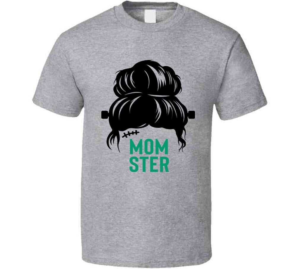 Momster Messy Bun Frankenstein Halloween Tee Cool Fall T-shirt Holiday ...