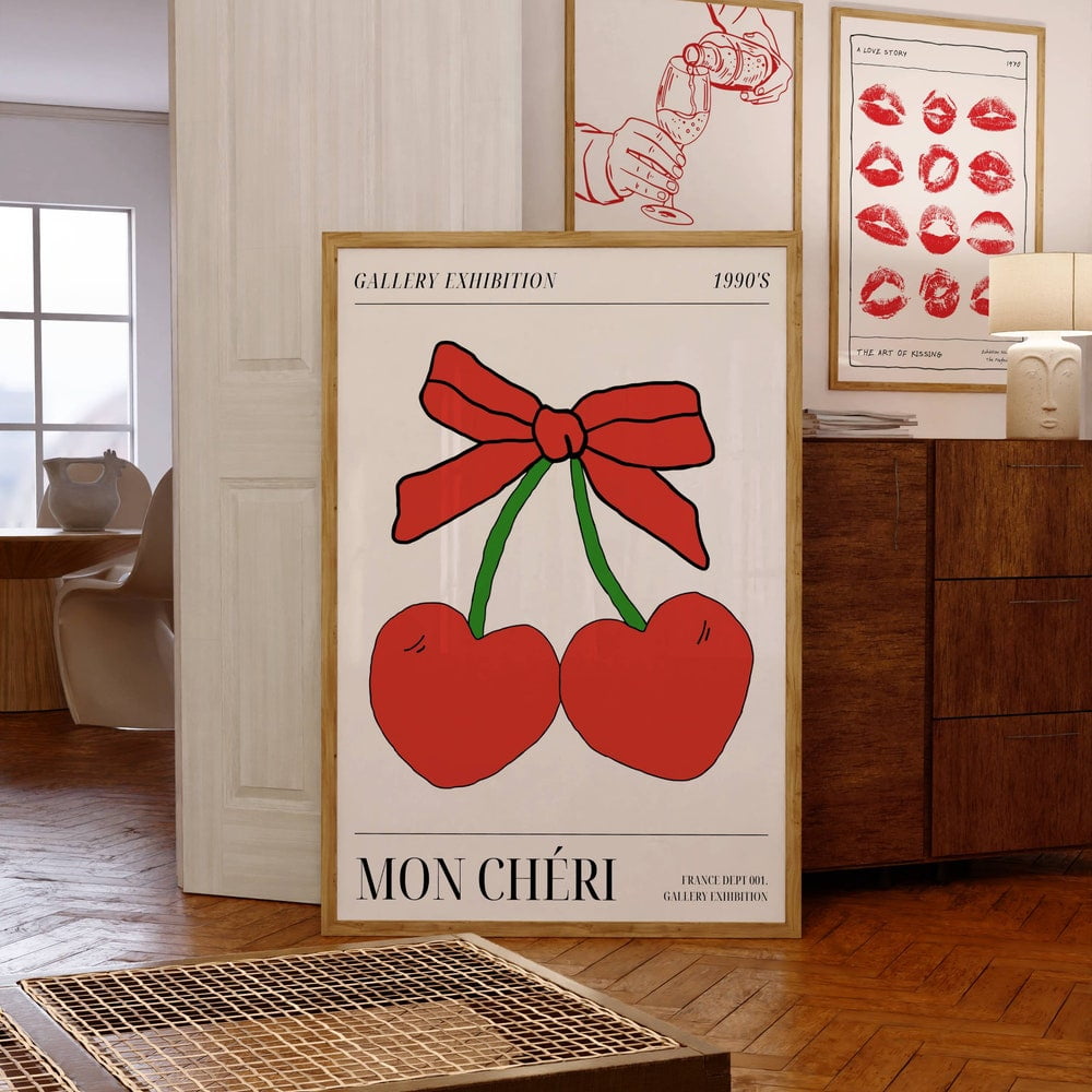 Mon Chã©Ri Poster, Cherry Poster, Hand Drawn Print, Printable Art, Retro Wall Decor, Trendy ...