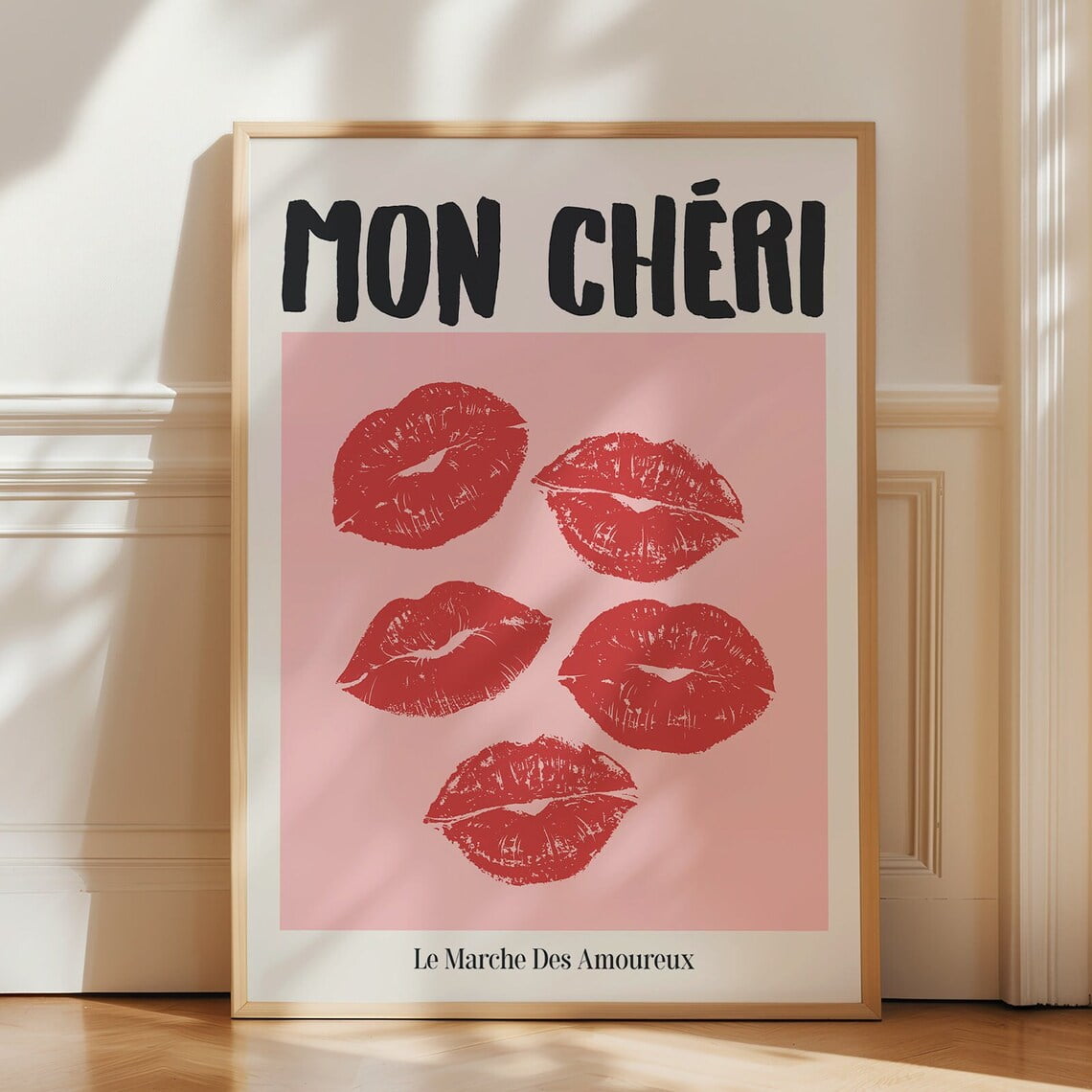 Mon Cheri Kiss Lips Print, Trendy Retro Wall Art, Coquette Room Decor, Aesthetic Poster, Bedroom ...