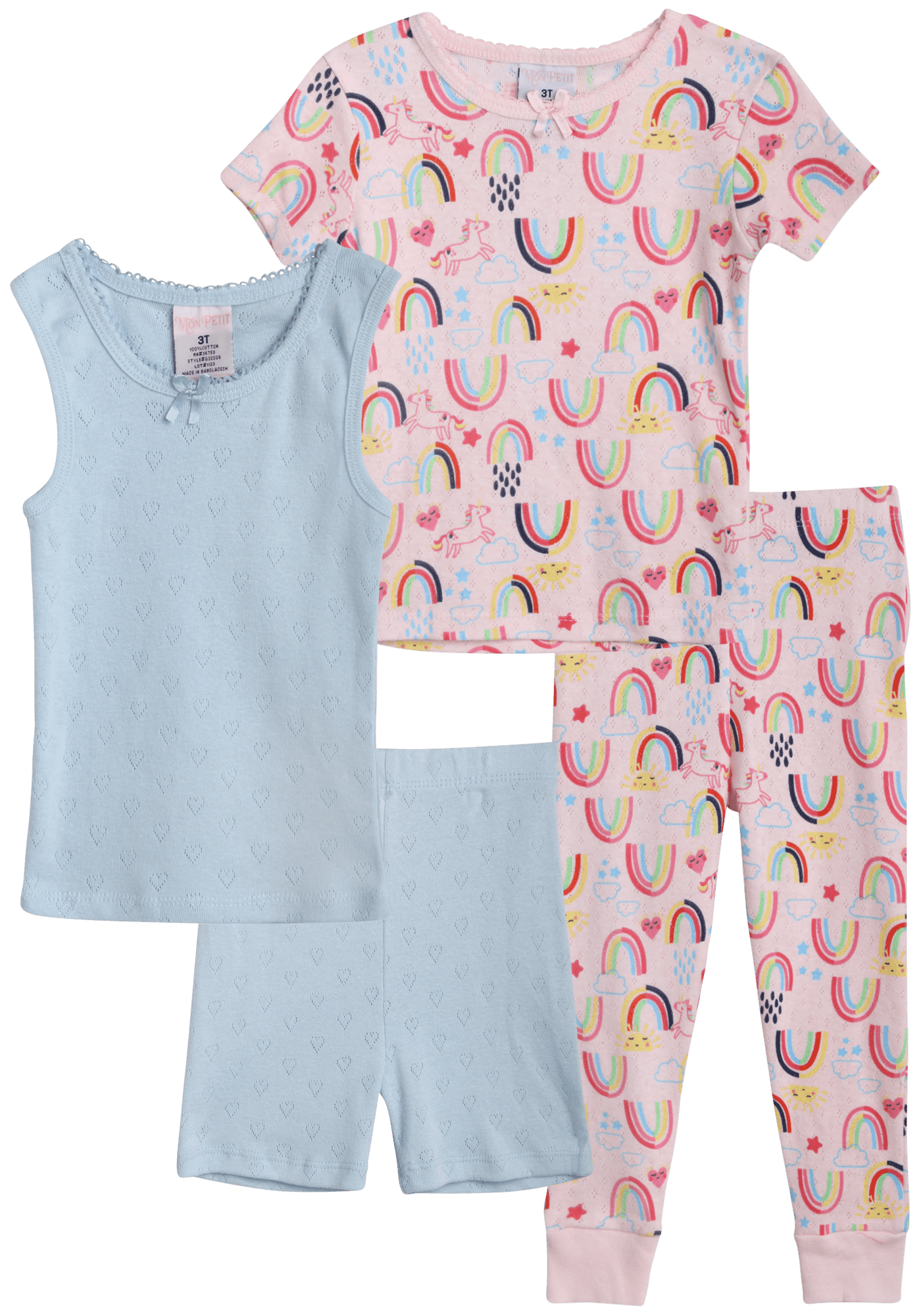 Mon Petit Baby Girls' Pajama Set - 4 Piece 100% Cotton Sleep Shirt ...