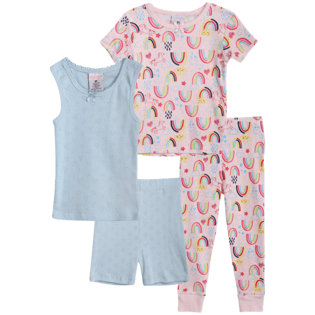 Mon Petit Baby Girls' Pajama Set - 4 Piece 100% Cotton Sleep Shirt ...