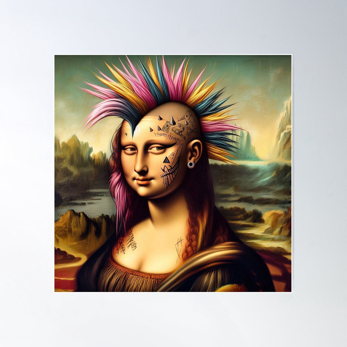 Mona Lisa As A Punk Rock Star Poster Wall Art, Modern Wall Decor For ...