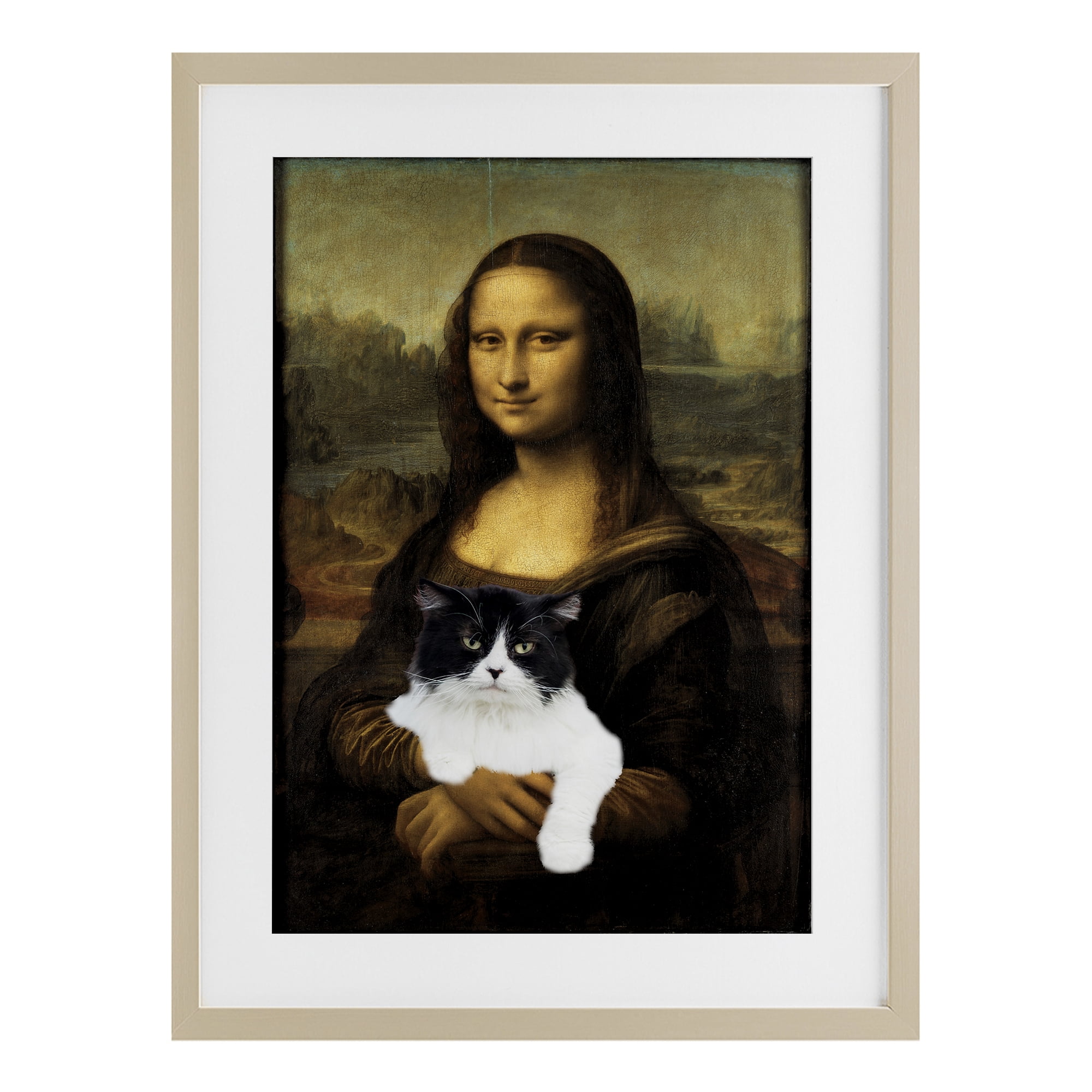 Mona Lisa Cat Lady Birch Framed Print Under Glass, design by Masters ...