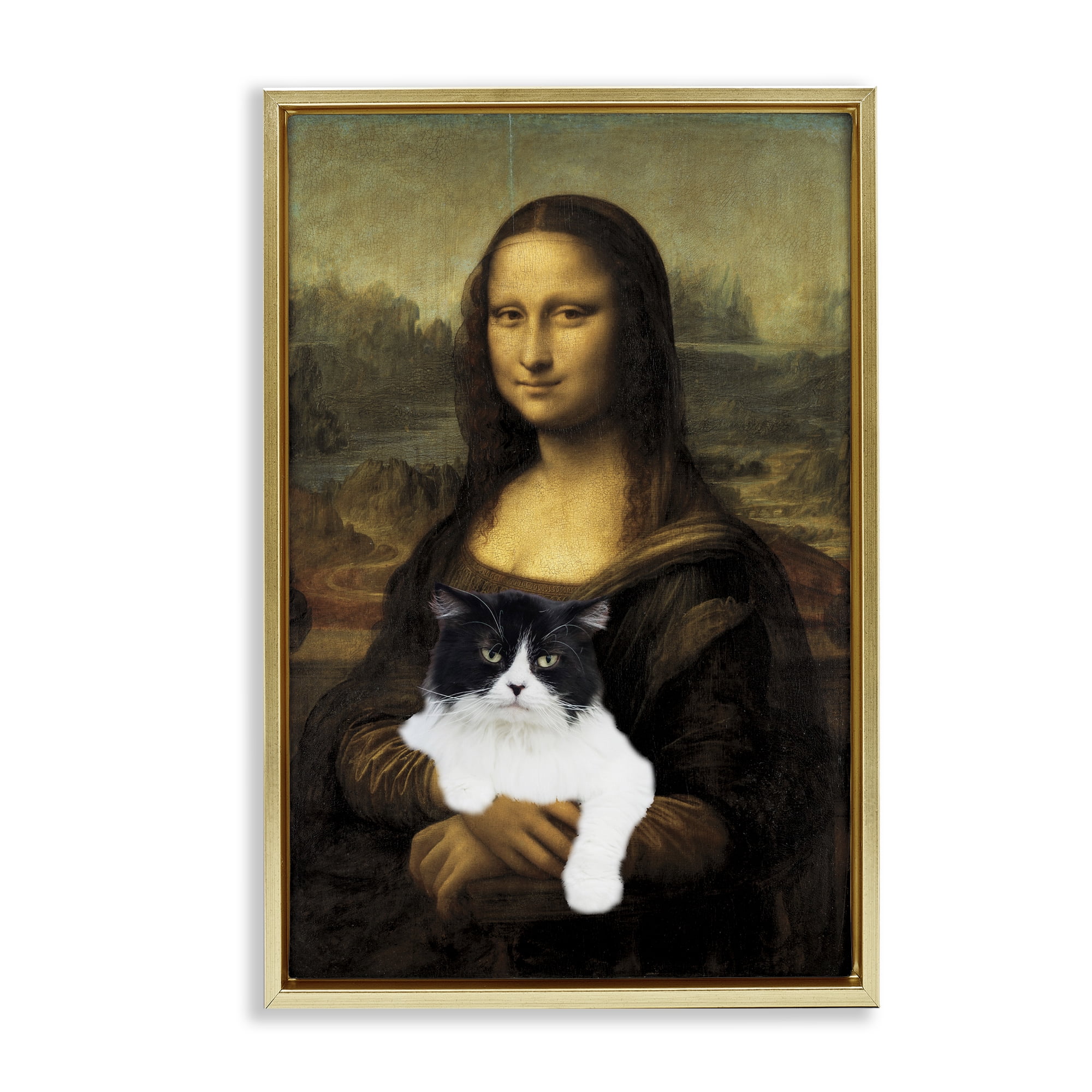 Mona Lisa Cat Lady Gold Framed Floater Canvas Wall Art, design by ...