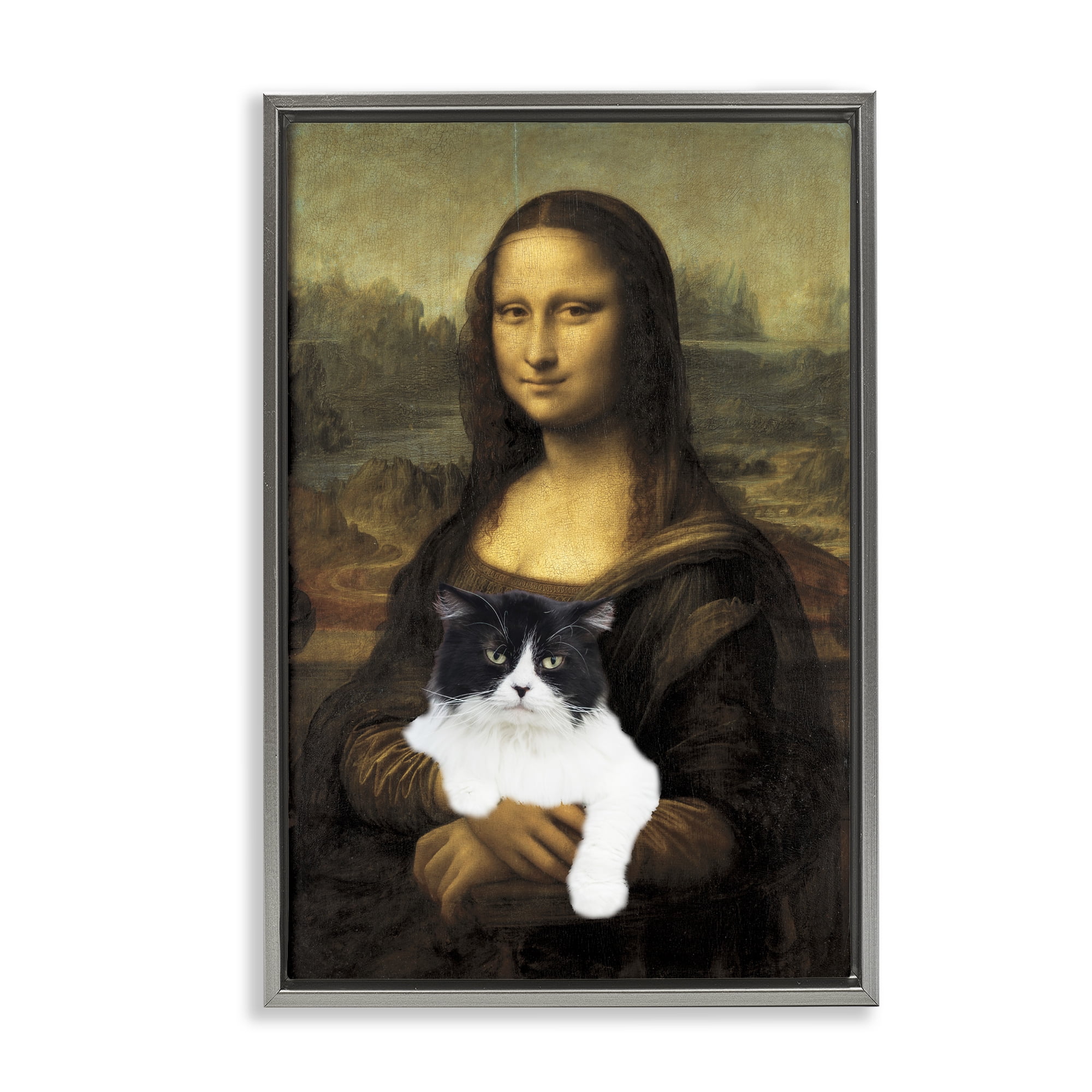 Mona Lisa Cat Lady Gray Framed Floater Canvas Wall Art, design by ...