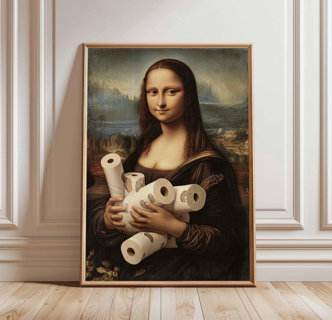 Mona Lisa Holding Toilet Paper Classic Reimagined Funny Iconic Modern ...