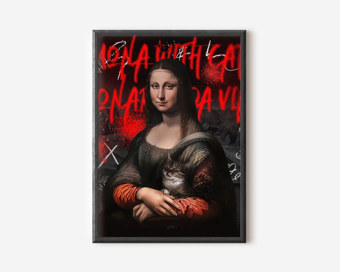 Mona Lisa Pop Art Print, Colourful Modern Wall Art Poster, Red ...